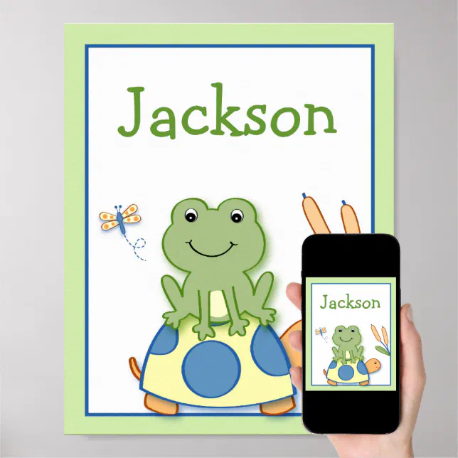 Froggy Frog Turtle Nursery Wall Art Name Print | Zazzle