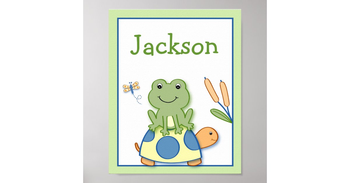 Froggy Frog Turtle Nursery Wall Art Name Print | Zazzle