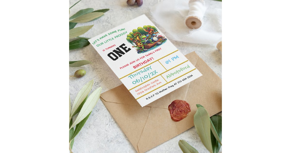 Froggy-Themed First Birthday Party Invitation | Zazzle