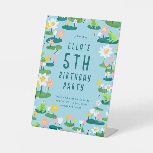 Frogs and Lily Pads Cute Birthday Party Pedestal Sign | Zazzle
