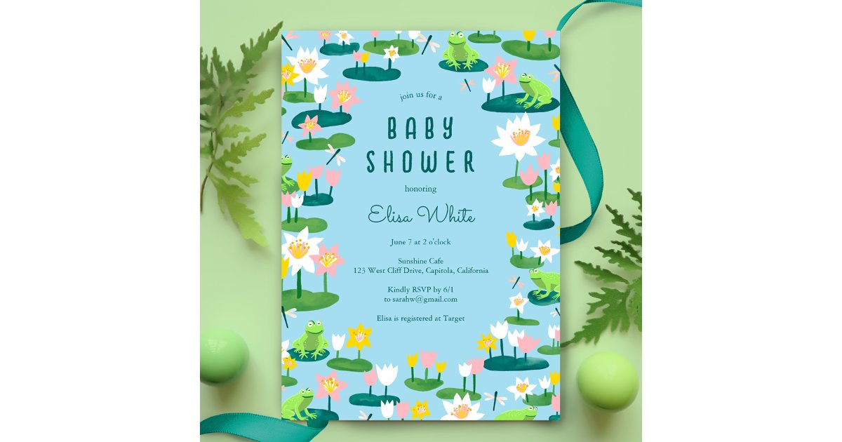 Frogs and Lily Pads Cute CUSTOM BABY SHOWER Invitation | Zazzle