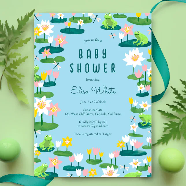 Frogs and Lily Pads Cute CUSTOM BABY SHOWER Invitation | Zazzle