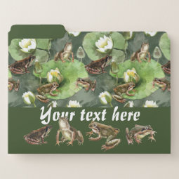 Frogs green and white water lilies pattern file folder | Zazzle