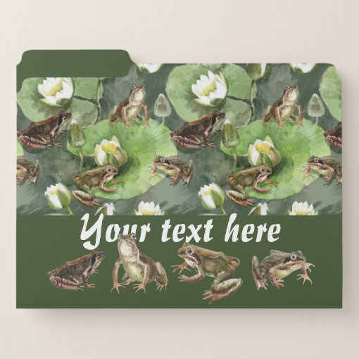 Frogs green and white water lilies pattern file folder | Zazzle