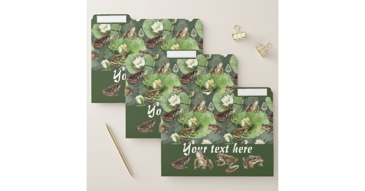 Frogs green and white water lilies pattern file folder | Zazzle