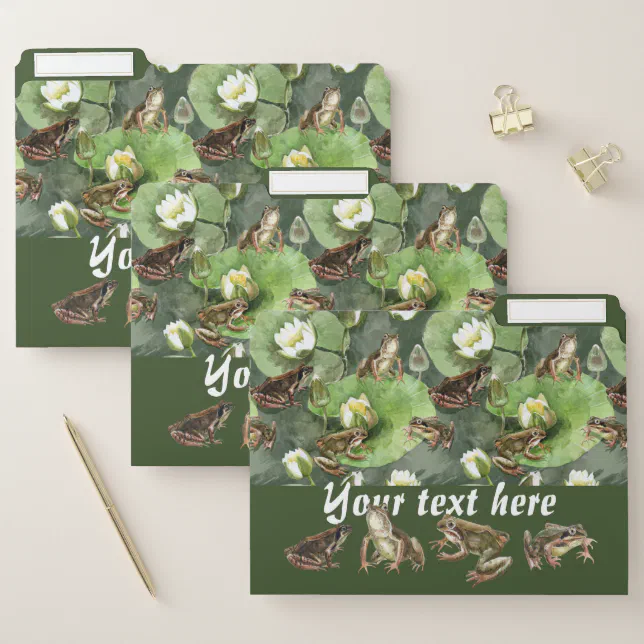 Frogs green and white water lilies pattern file folder | Zazzle
