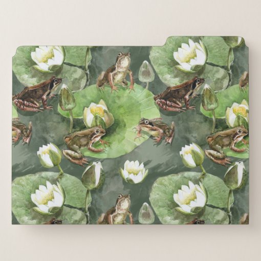 Frogs green and white waterlilies seamlesstexture file folder | Zazzle