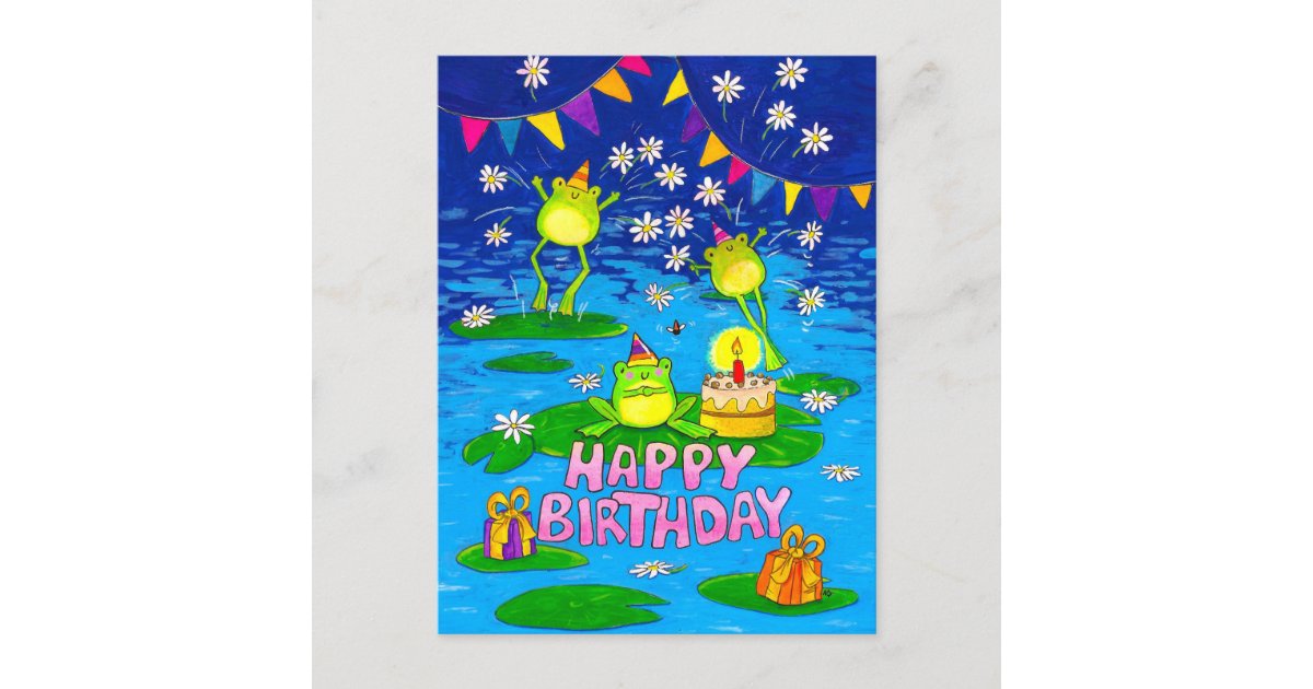 Frogs Happy Birthday postcard | Zazzle