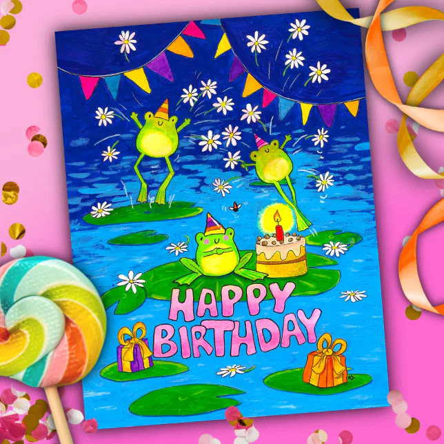 Frogs Happy Birthday postcard | Zazzle