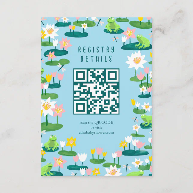 Frogs & Lily Pads Cute CUSTOM QR CODE BABY SHOWER Enclosure Card | Zazzle