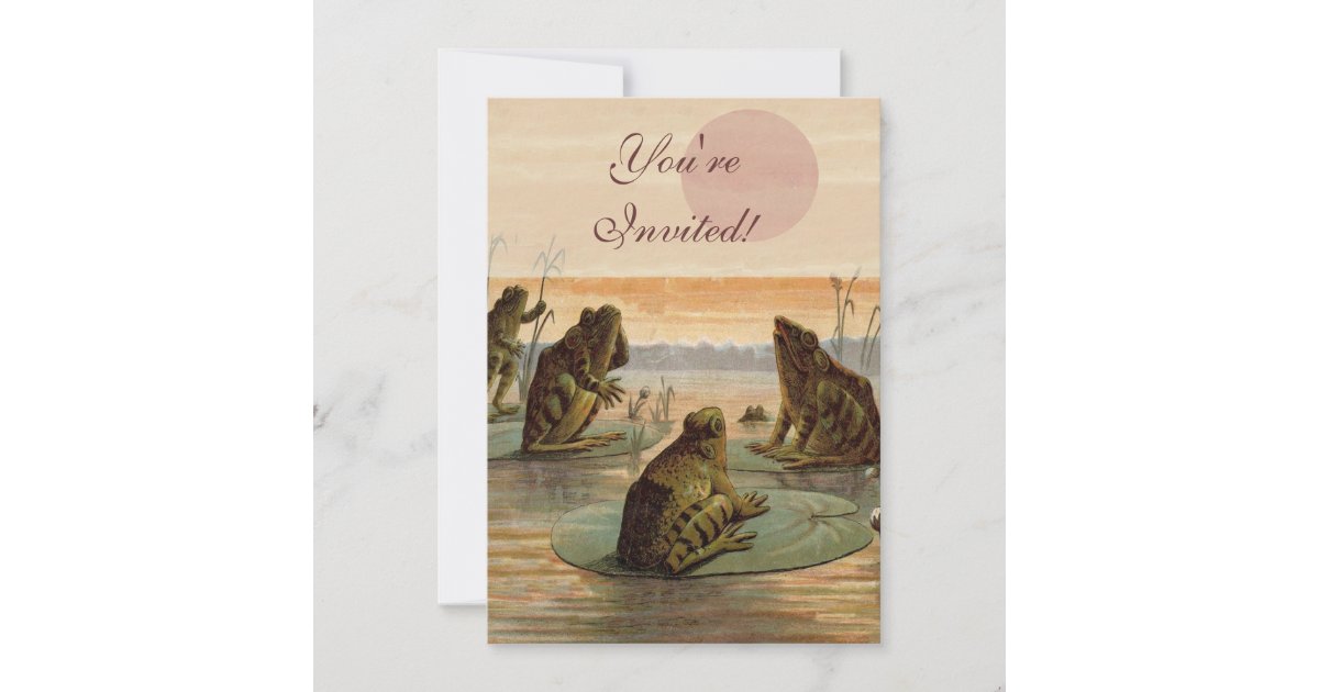 Frogs Lily Pads Moon Illustration Invitation | Zazzle