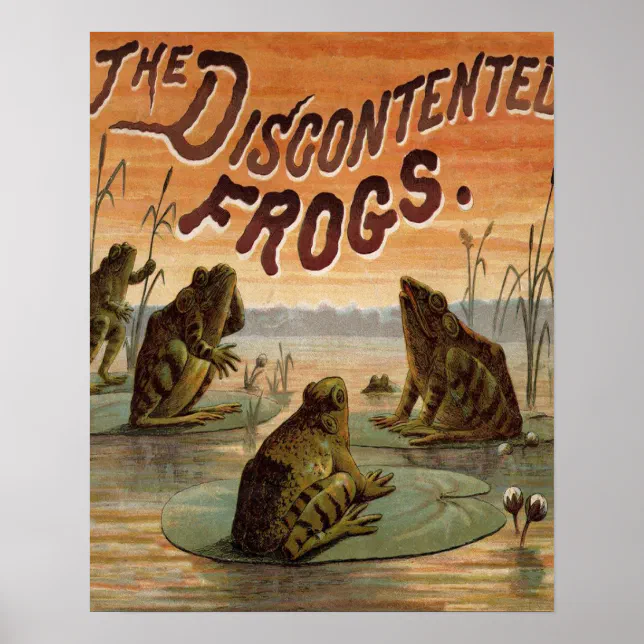 Frogs Lily Pads Moon Illustration Poster | Zazzle