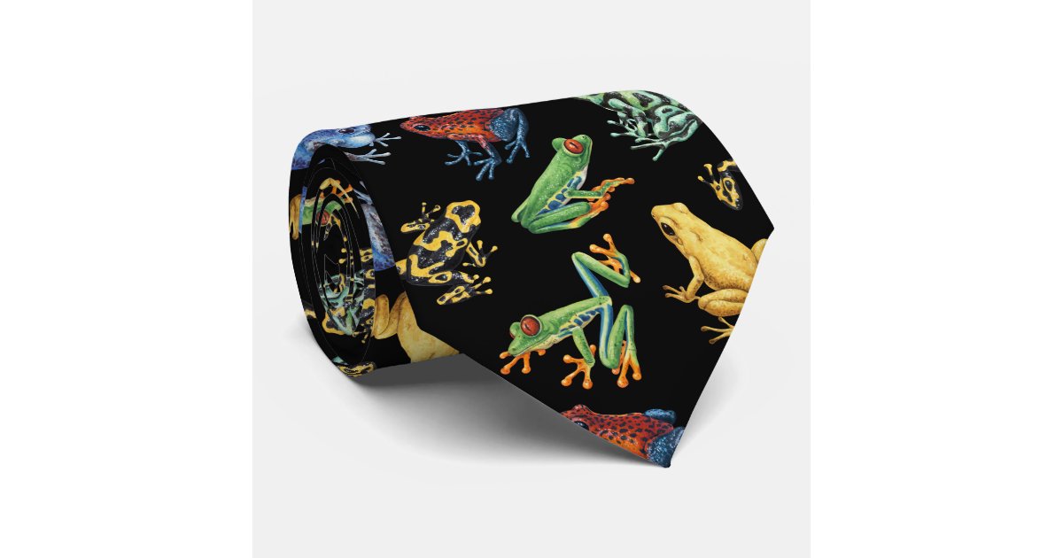 Frogs on black neck tie | Zazzle