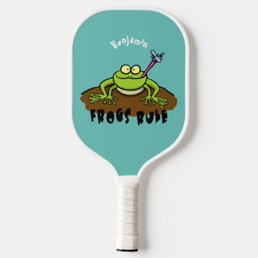 Frogs rule funny green frog cartoon pickleball paddle | Zazzle