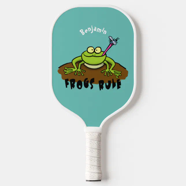 Frogs rule funny green frog cartoon pickleball paddle | Zazzle