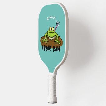 Frogs rule funny green frog cartoon pickleball paddle | Zazzle