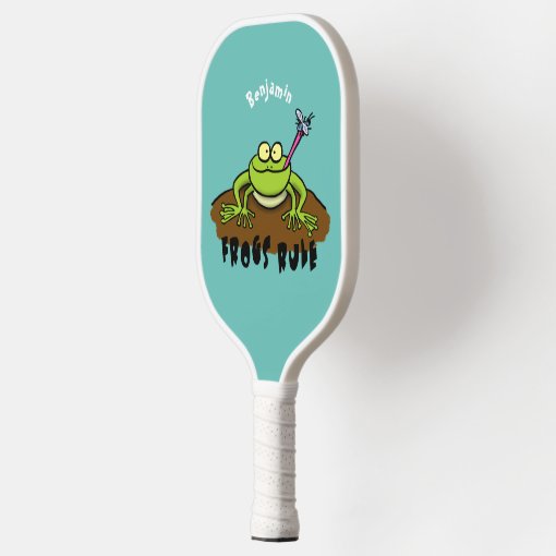 Frogs rule funny green frog cartoon pickleball paddle | Zazzle