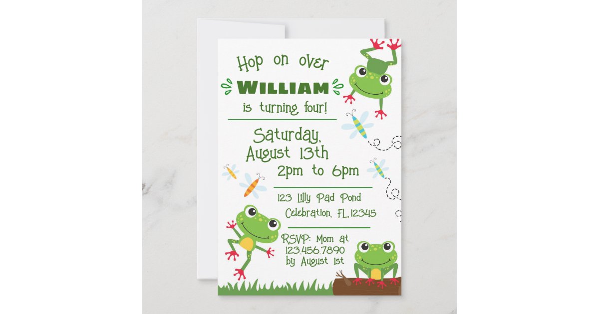 Frogtastic Jumping Frogs Kids Birthday Invitation | Zazzle