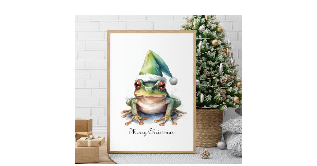 Frolic Christmas Frog, custom Poster | Zazzle