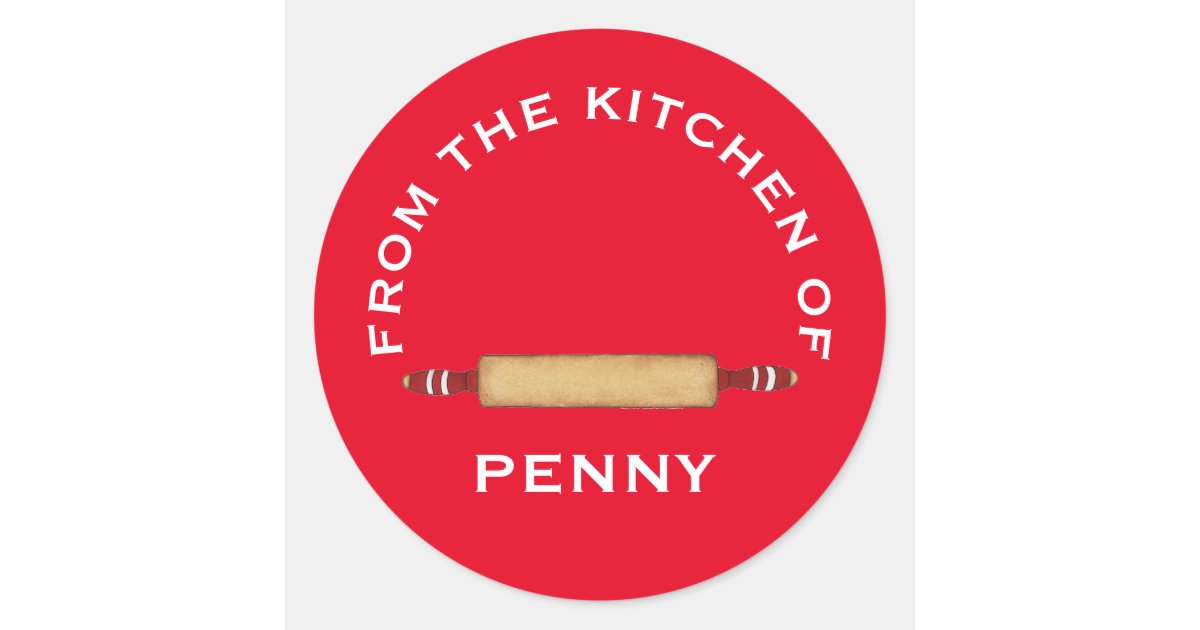 From Kitchen of Minimalist Rolling Pin Red White Classic Round Sticker ...