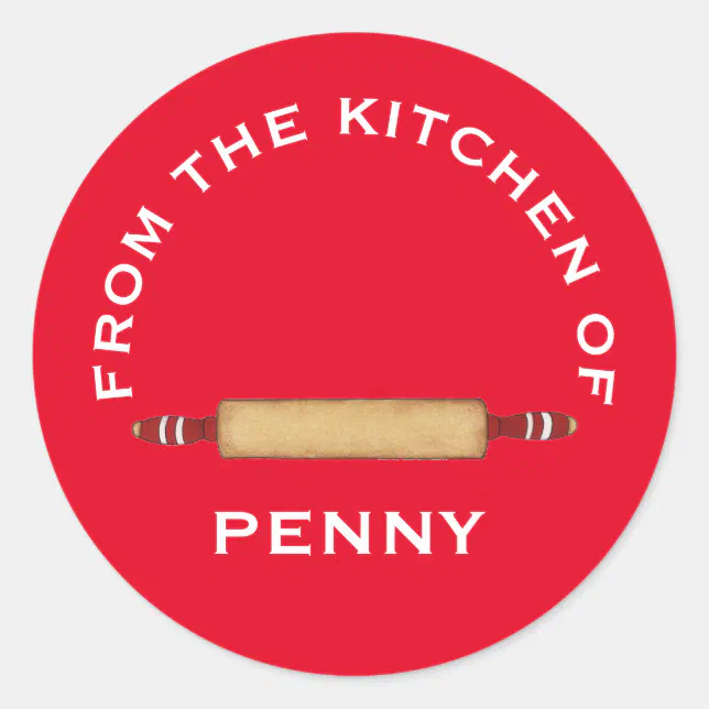 From Kitchen of Minimalist Rolling Pin Red White Classic Round Sticker ...