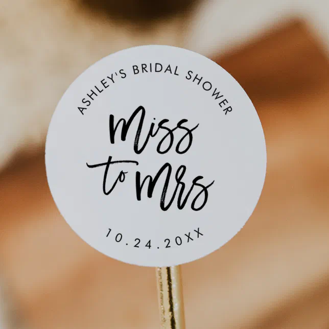 From Miss To Mrs Bridal Shower Favor Classic Round Sticker | Zazzle