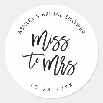 From Miss To Mrs Bridal Shower Favor Classic Round Sticker | Zazzle