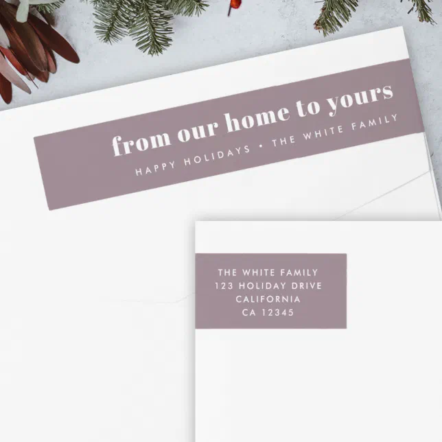 From our home to yours | Modern Minimal Purple Wrap Around Label | Zazzle