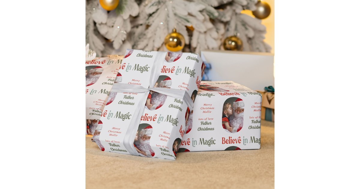 From Santa Believe in Magic Rounded Lozenge Photo Wrapping Paper | Zazzle