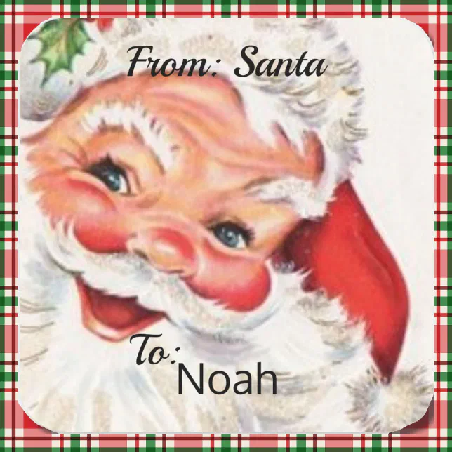 From SANTA CLAUS CUSTOM Kid's NAME Gift Wrap Square Sticker | Zazzle