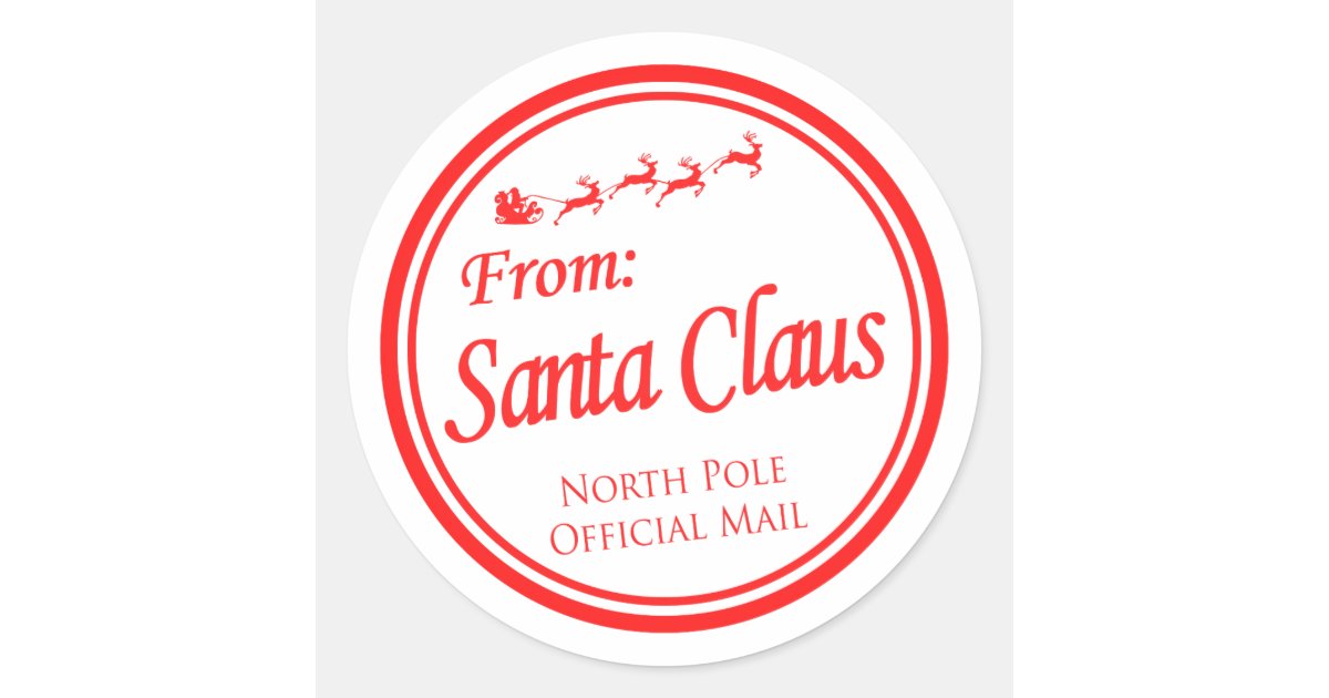 From Santa Claus North Pole Official Mail Classic Round Sticker | Zazzle