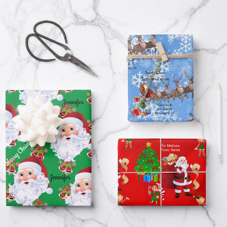 From Santa Claus Personalize Kids Names Christmas Wrapping Paper Sheets ...