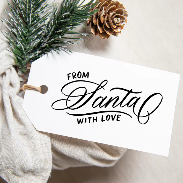 From Santa With Love Calligraphy Script Holiday Rubber Stamp | Zazzle