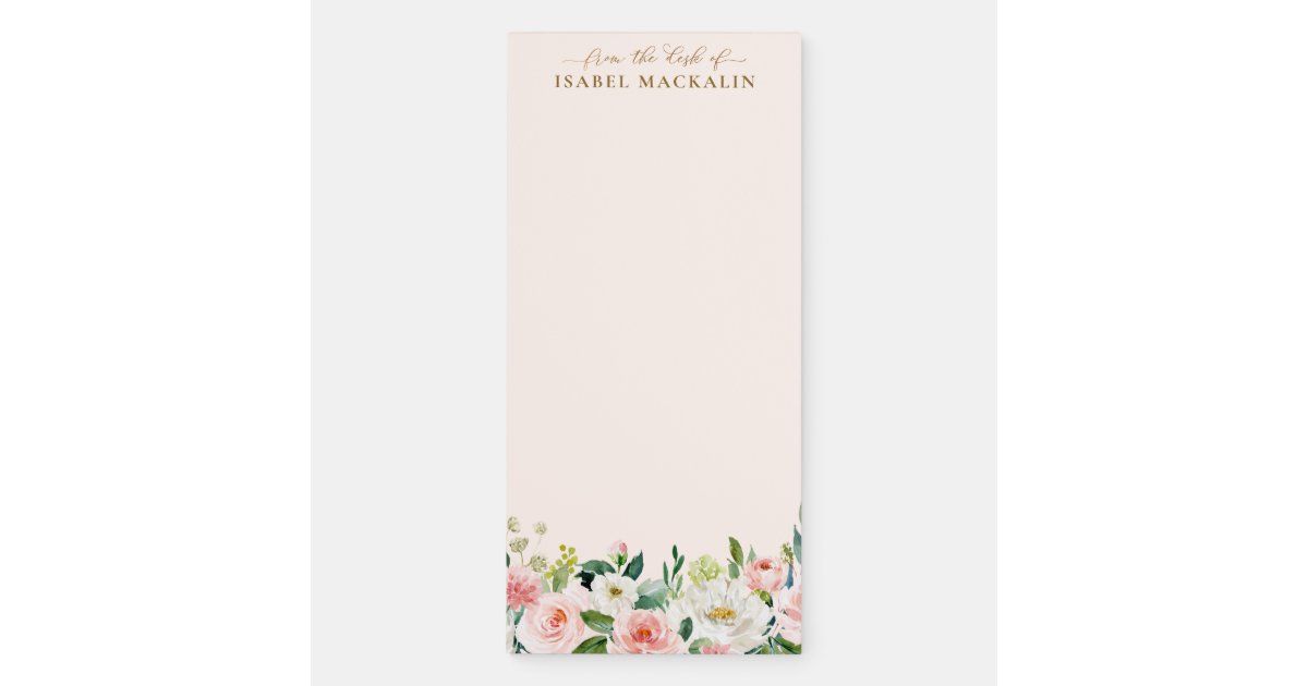 From The Desk Of Blush Pink Watercolor Botanical Magnetic Notepad | Zazzle