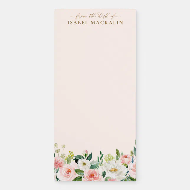 From The Desk Of Blush Pink Watercolor Botanical Magnetic Notepad | Zazzle