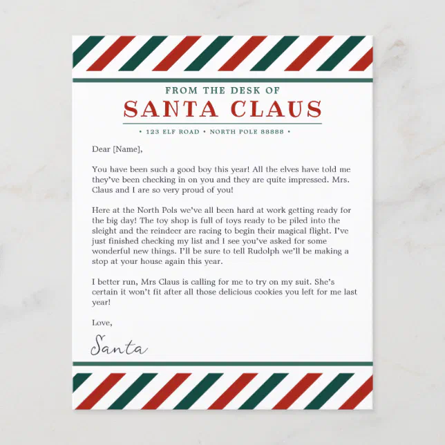 From the Desk of Santa Claus Christmas Letter | Zazzle