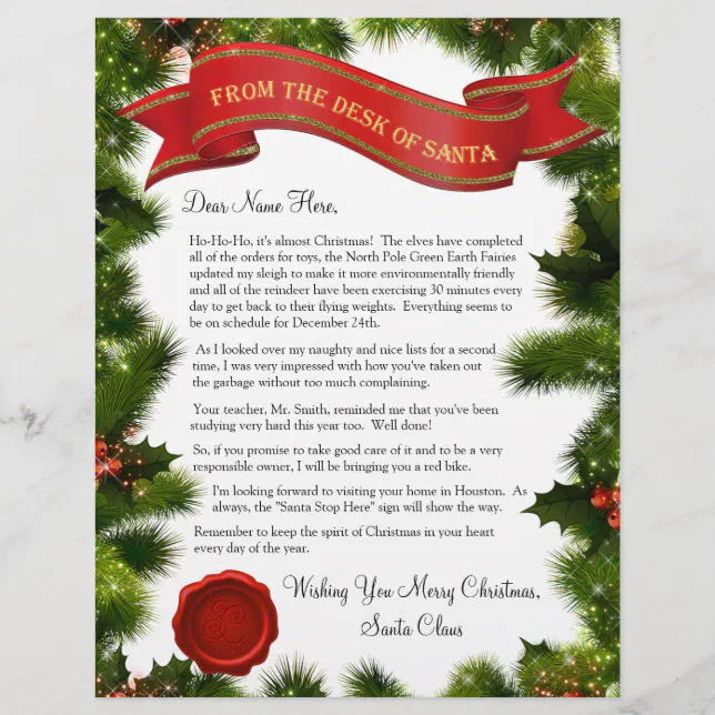 From the Desk of Santa Letter with Seal - editable | Zazzle