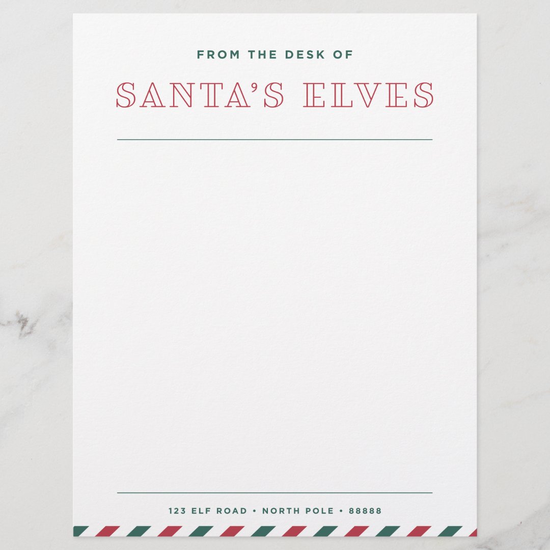 From the Desk of Santa's Elves Blank Christmas Letterhead | Zazzle