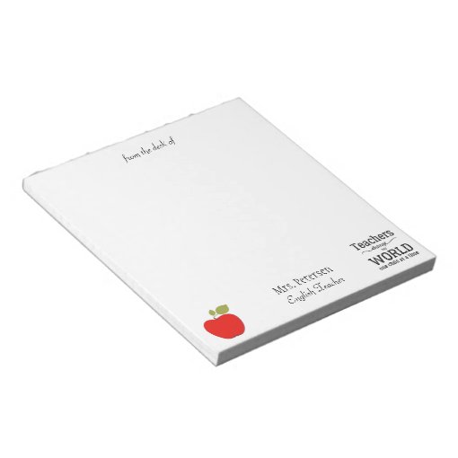 From the desk of teacher name red apple quote notepad | Zazzle