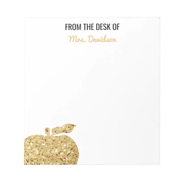 From The Desk Of Teacher Personalized Gold Apple Notepad | Zazzle