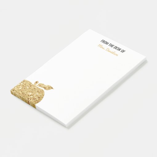 From The Desk Of Teacher Personalized Gold Apple Post-it Notes | Zazzle