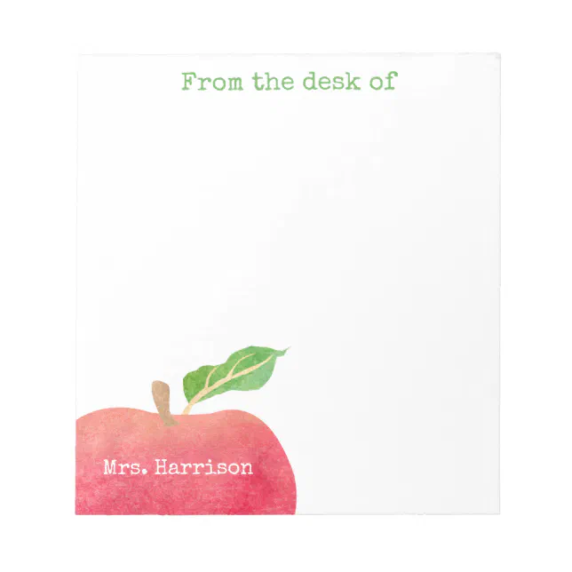 From The Desk of Teacher Red Apple Personalized Notepad | Zazzle