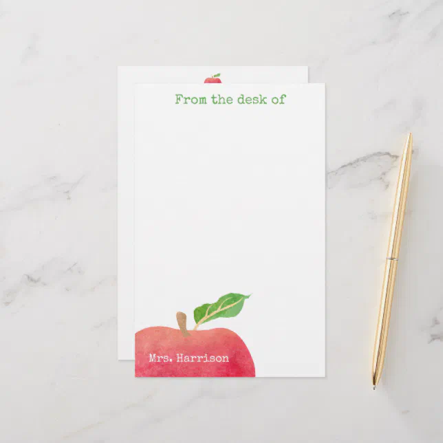 From The Desk of Teacher Red Apple Personalized Stationery | Zazzle