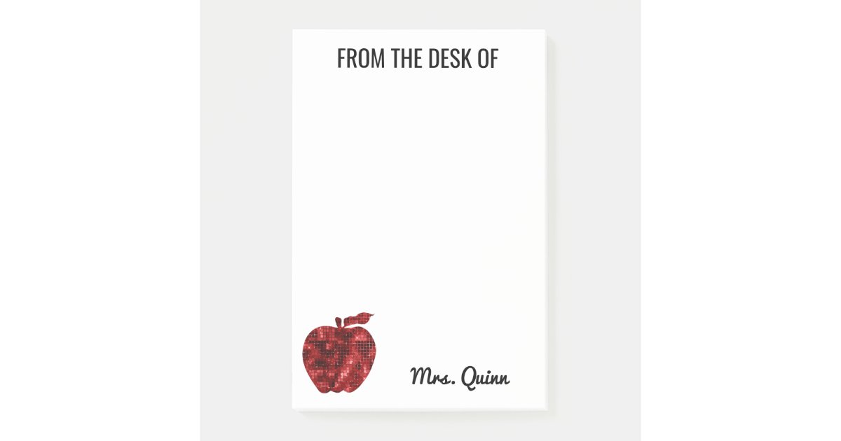 From the Desk of Teacher Red Sequin Apple Sparkle Post-it Notes | Zazzle