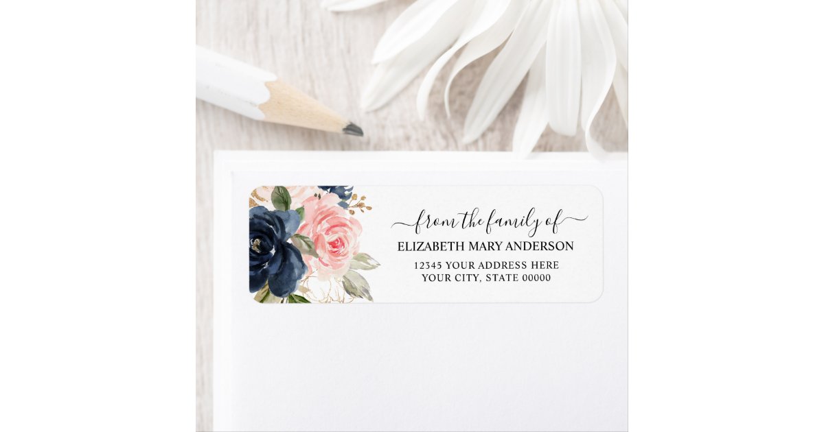 From the Family Funeral Memorial Navy Pink Floral Label | Zazzle