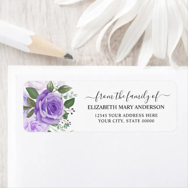 From the Family Funeral Memorial Purple Floral Label | Zazzle