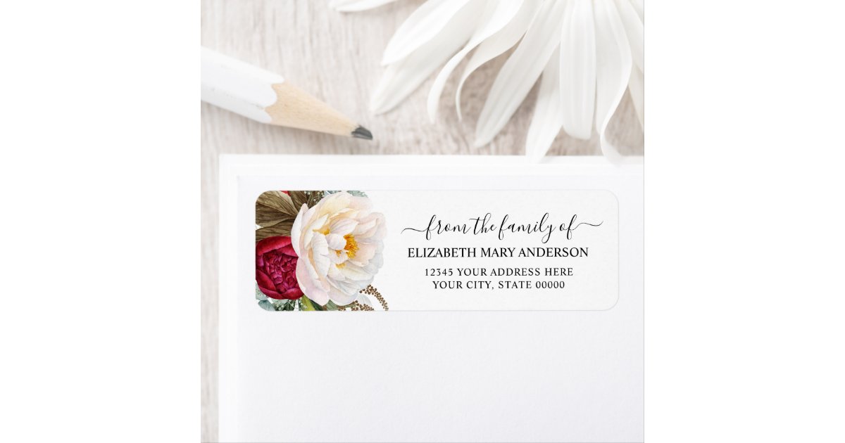 From the Family Funeral Memorial Red White Floral Label | Zazzle