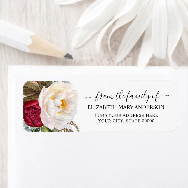 From the Family Funeral Memorial Red White Floral Label | Zazzle