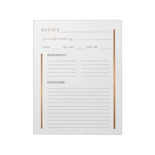 From the kitchen of blank recipe sheet elegant notepad | Zazzle