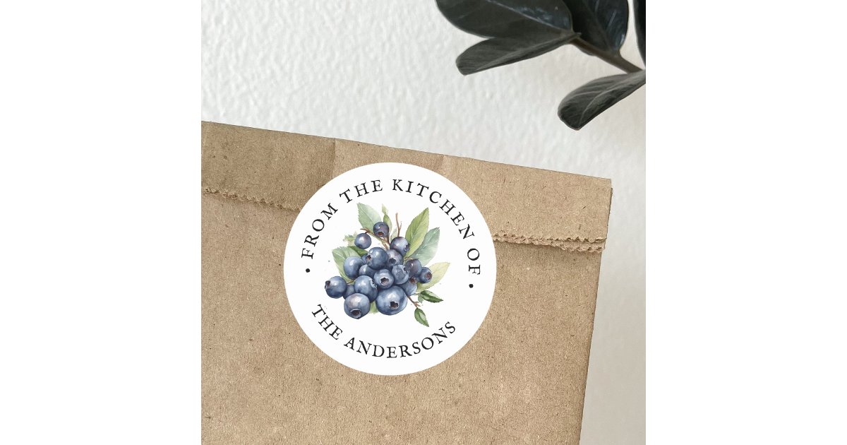 From The Kitchen Of | Blueberries Watercolor Classic Round Sticker | Zazzle